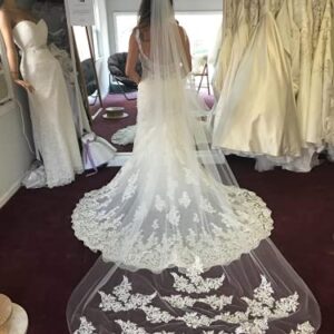 MisShow,White Lace Edge Cathedral Length Wedding Bridal Veil with Comb