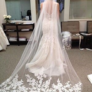 MisShow,White Lace Edge Cathedral Length Wedding Bridal Veil with Comb