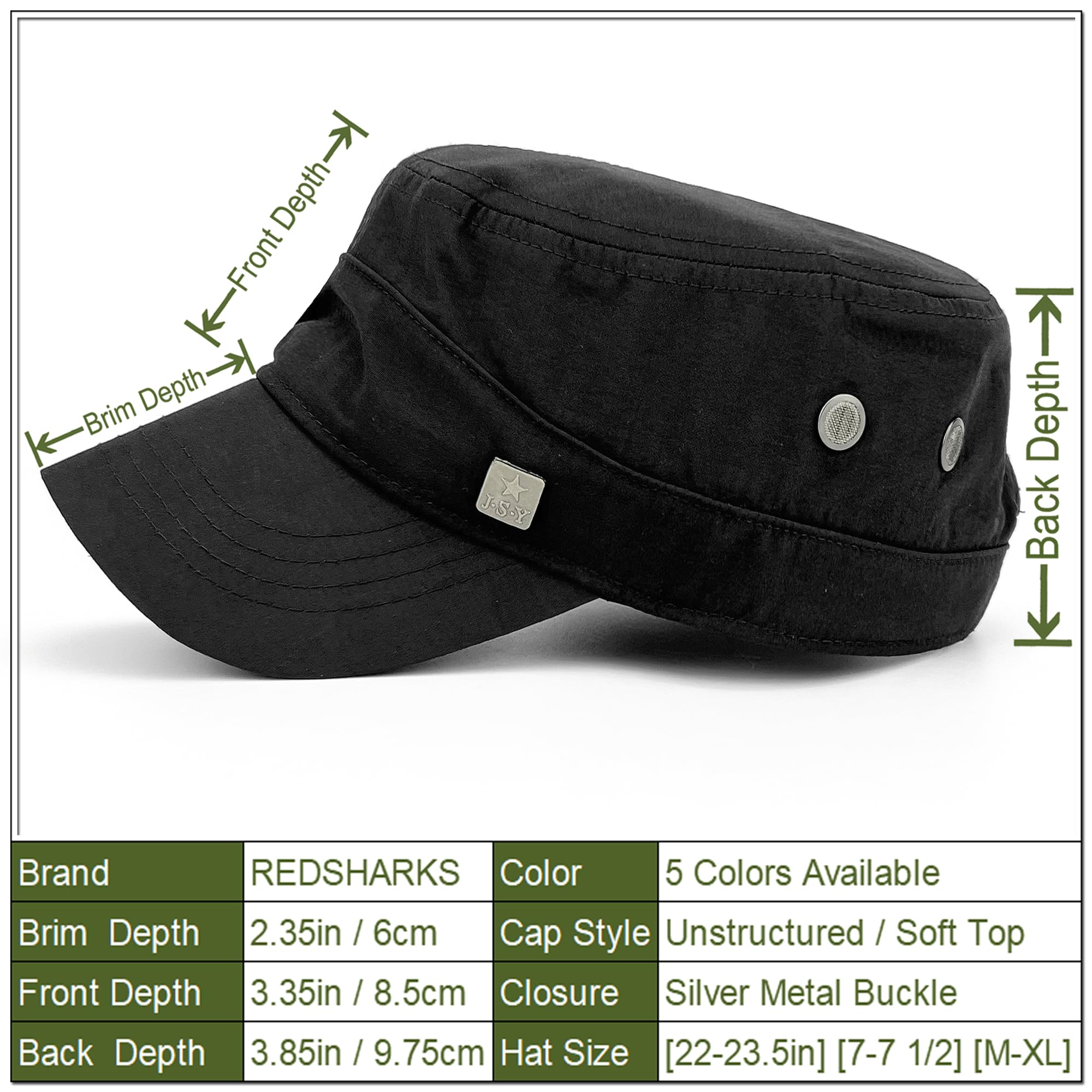 REDSHARKS Men Women Outdoor Sport Quick Dry Cadet Army Cap Adjustable Waterproof Military Hat Flat Top Baseball Sun Cap Black