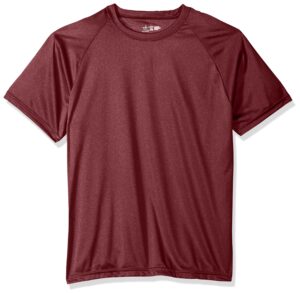 alleson ahtletic youth heather tech short sleeve t-shirt, maroon, medium