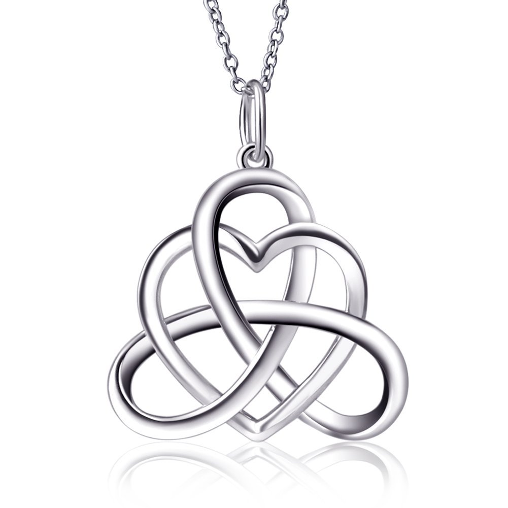 DAOCHONG 925 Sterling Silver Good Luck Irish Heart with Triangle Celtic Knot Vintage Pendant Necklace, Rolo Chain 18"