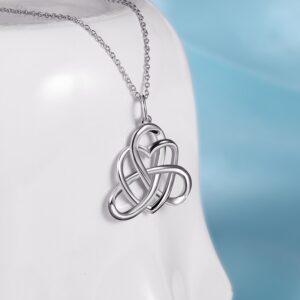 DAOCHONG 925 Sterling Silver Good Luck Irish Heart with Triangle Celtic Knot Vintage Pendant Necklace, Rolo Chain 18"