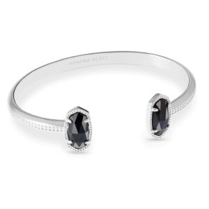 kendra scott elton cuff bracelet for women, fashion jewelry, rhodium-plated, black opaque glass