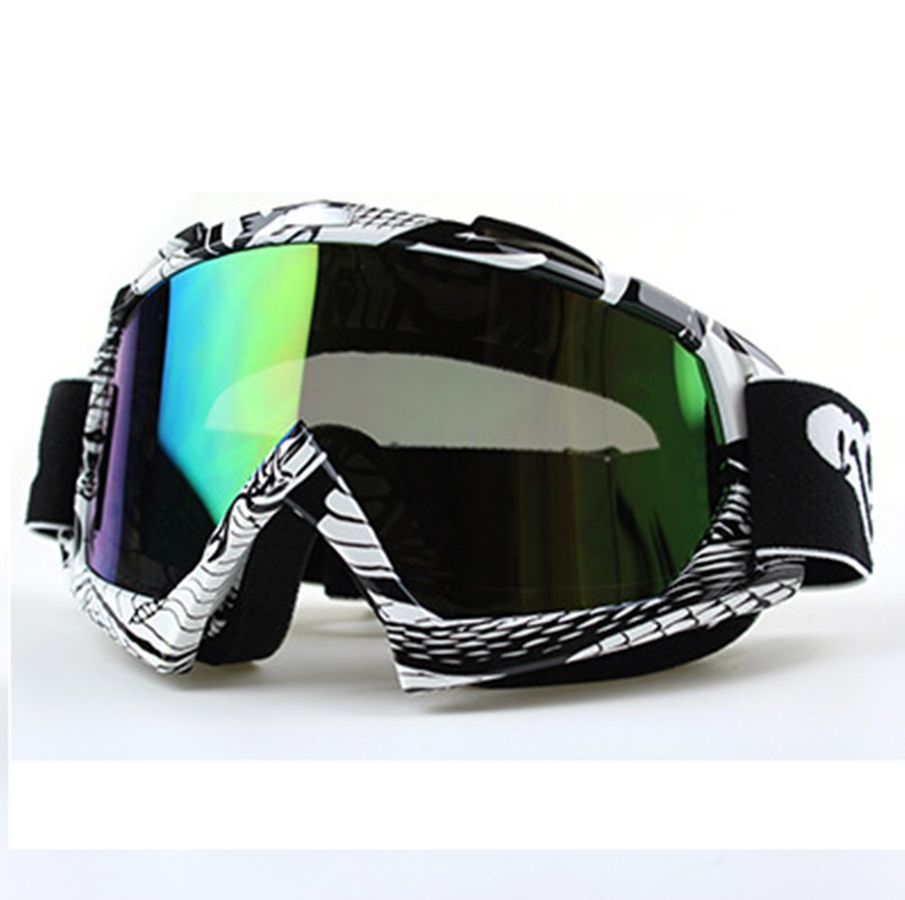 Wonzone Windproof Dustproof Motorcycle Anti-Fog Cross Country Riding Cycling Sunglasses Mountaineering Skiing Snow Ski Goggles Protective Eyewear (White&Black, Rainbow)