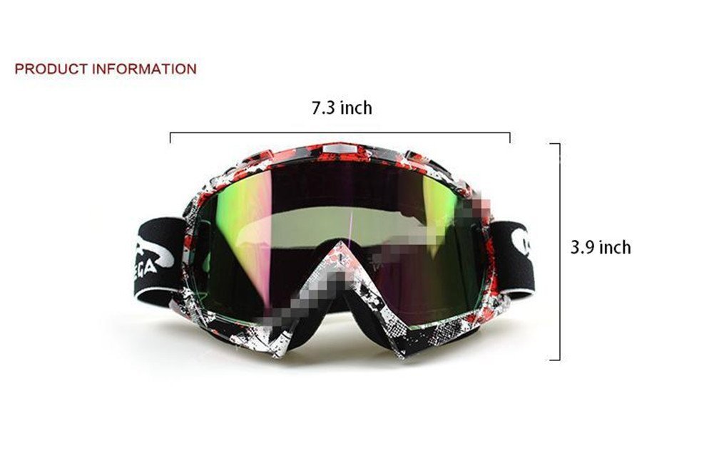 Wonzone Windproof Dustproof Motorcycle Anti-Fog Cross Country Riding Cycling Sunglasses Mountaineering Skiing Snow Ski Goggles Protective Eyewear (White&Black, Rainbow)