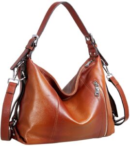 heshe shoulder bag designer soft genuine leather handbags for women hobo crossbody bags tote purse zipper work bag(sorrel)