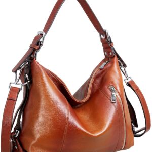 HESHE Shoulder Bag Designer Soft Genuine Leather Handbags for Women Hobo Crossbody Bags Tote Purse Zipper Work Bag(Sorrel)