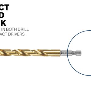 BOSCH TI2136IM 1-Piece 9/64 In. x 2-7/8 In. Titanium Nitride Coated Metal Drill Bit Impact Tough with Impact-Rated Hex Shank Ideal for Heavy-Gauge Carbon Steels, Light Gauge Metal, Hardwood