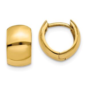 tiny 14k gold wide hinged huggie hoop earrings .40 in (10mm) (6mm wide) (yellow gold)