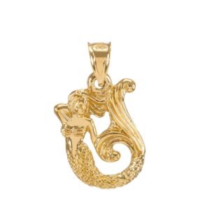 sea life collection textured 10k yellow gold fairytale mermaid charm pendant