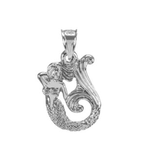 textured 925 sterling silver fairytale mermaid charm pendant