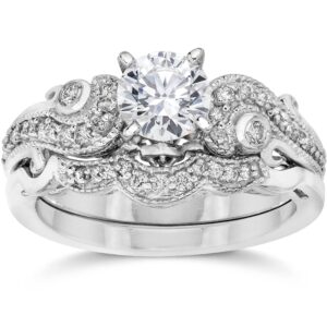 emery 3/4ct vintage diamond engagement wedding ring set 14k white gold - size 8.5