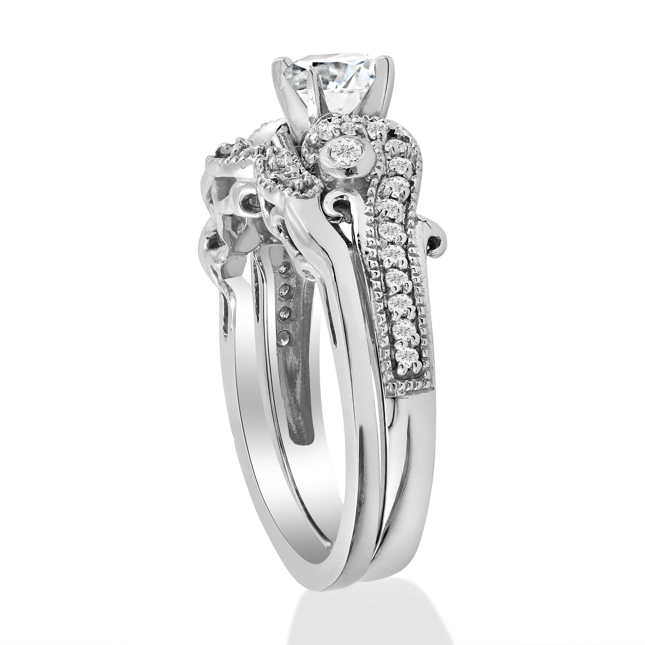 Emery 3/4Ct Vintage Diamond Engagement Wedding Ring Set 14K White Gold - Size 8.5