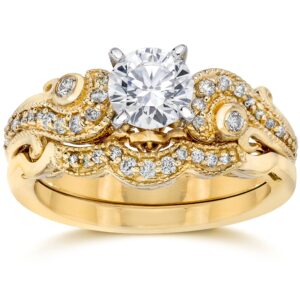 emery 3/4ct vintage diamond engagement wedding ring set 14k yellow gold - size 8.5