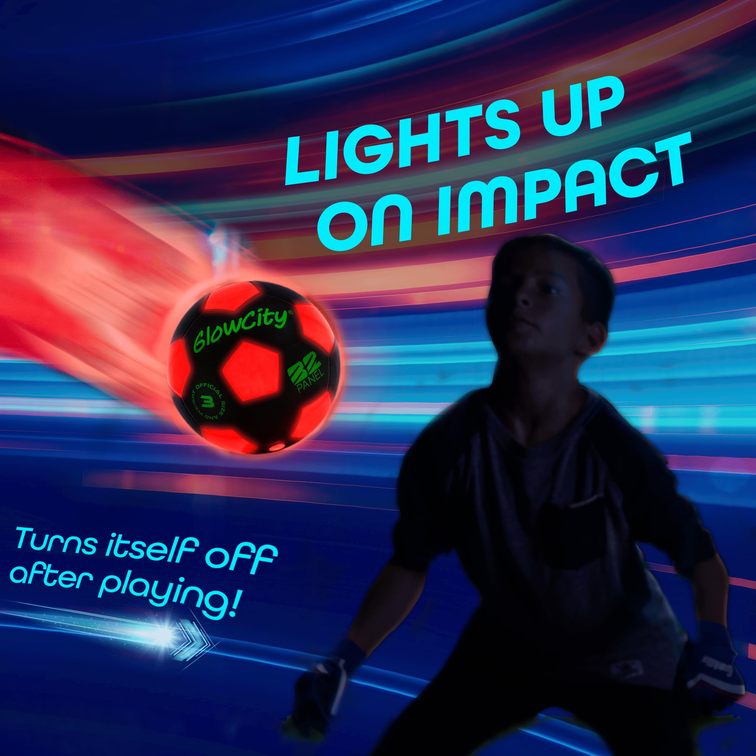 GlowCity Light Up LED Soccer Ball for Kids - Size 3, Black/Red