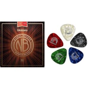 d'addario nickel bronze medium acoustic guitar strings and 10 pack assorted celluloid medium guitar picks