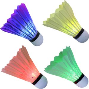 arespark led badminton shuttlecock, dark night colorful led goose feather glow birdies lighting, light up shuttle-cocks badminton balls for outdoor & indoor sports activities (style-4 pack)