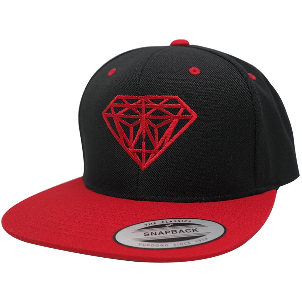 Flexfit Diamond Embroidered Flat Bill Snapback Cap - Black Red with Red Thread