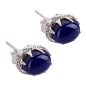 NOVICA Artisan Handmade Lapis Lazuli Stud Earrings .925 Sterling Silver Blue India Riverside Birthstone 'Morning Mystery'