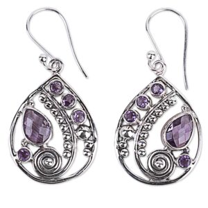 novica artisan handmade amethyst dangle earrings sterling silver from india purple birthstone [1.7 in l x 0.8 in w x 0.3 in d] ' lilac radiance'