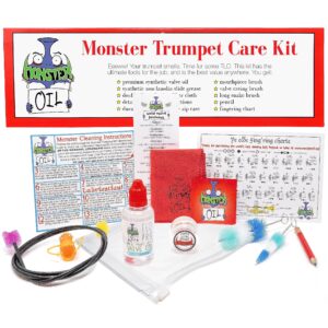 monster trumpet cleaning kit | usa-based and veteran-owned! | valve oil, slide grease, and more to take care of and clean your trumpet and cornet!