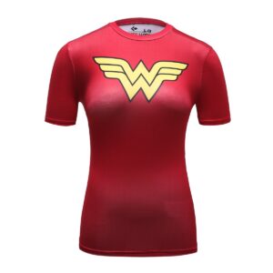 red plume women's compression fitness sport t-shirt superhero sercies short-sleeved yoga sport shirt for women red