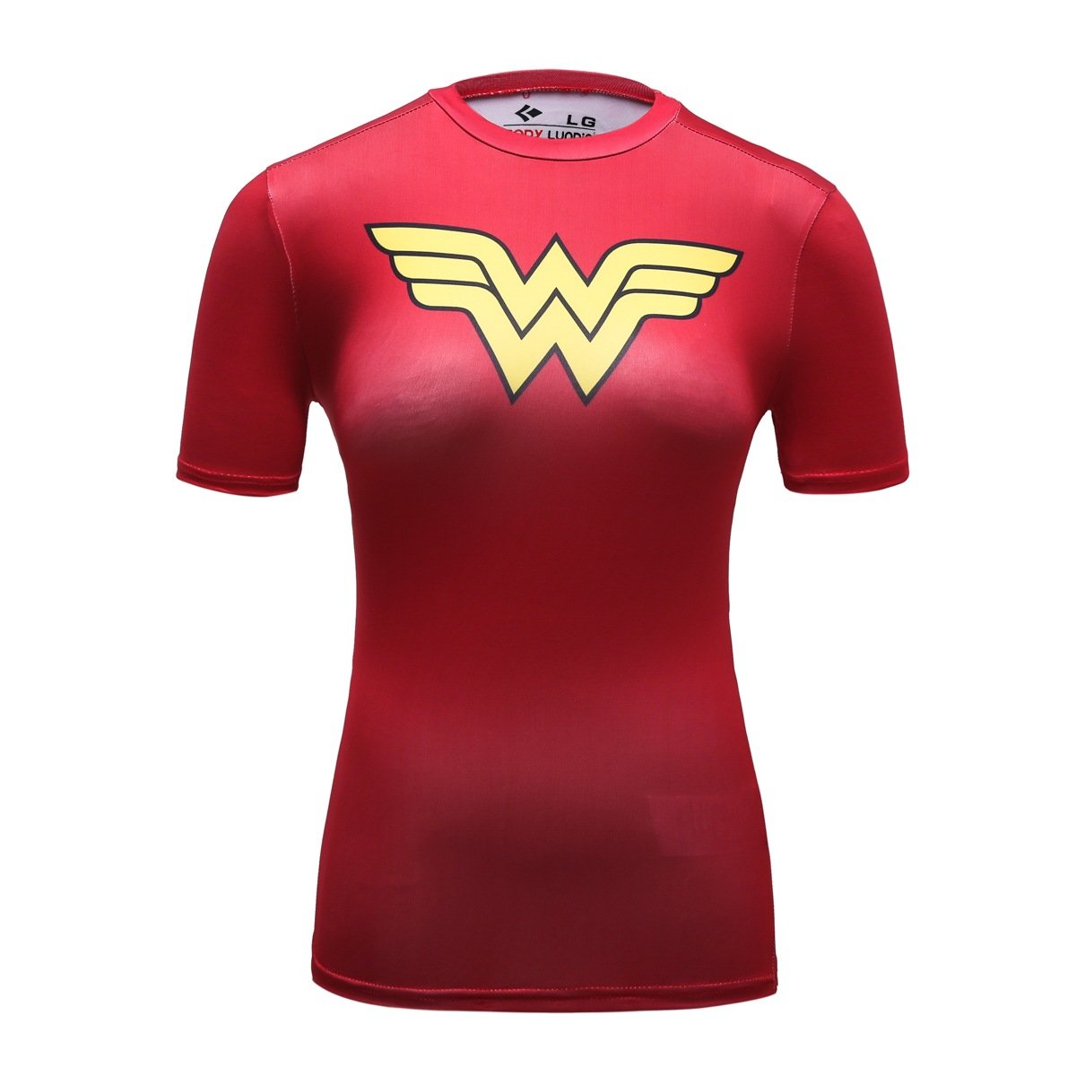 Red Plume Women's Compression Fitness Sport T-Shirt Superhero Sercies Short-Sleeved Yoga Sport Shirt for Women Red