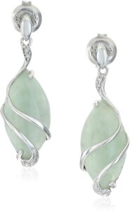 morgan & paige .925 sterling silver & green jade diamond-accented 3/4" wire-wrapped marquise cut drop earrings