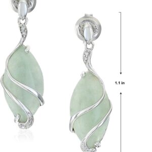 MORGAN & PAIGE .925 Sterling Silver & Green Jade Diamond-Accented 3/4" Wire-Wrapped Marquise Cut Drop Earrings