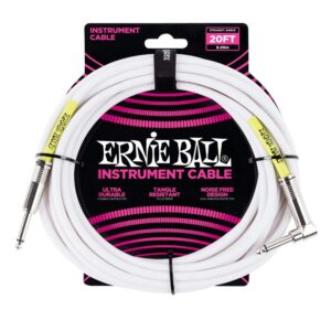 ernie ball instrument cable, straight/angle, 20ft, white (p06047)