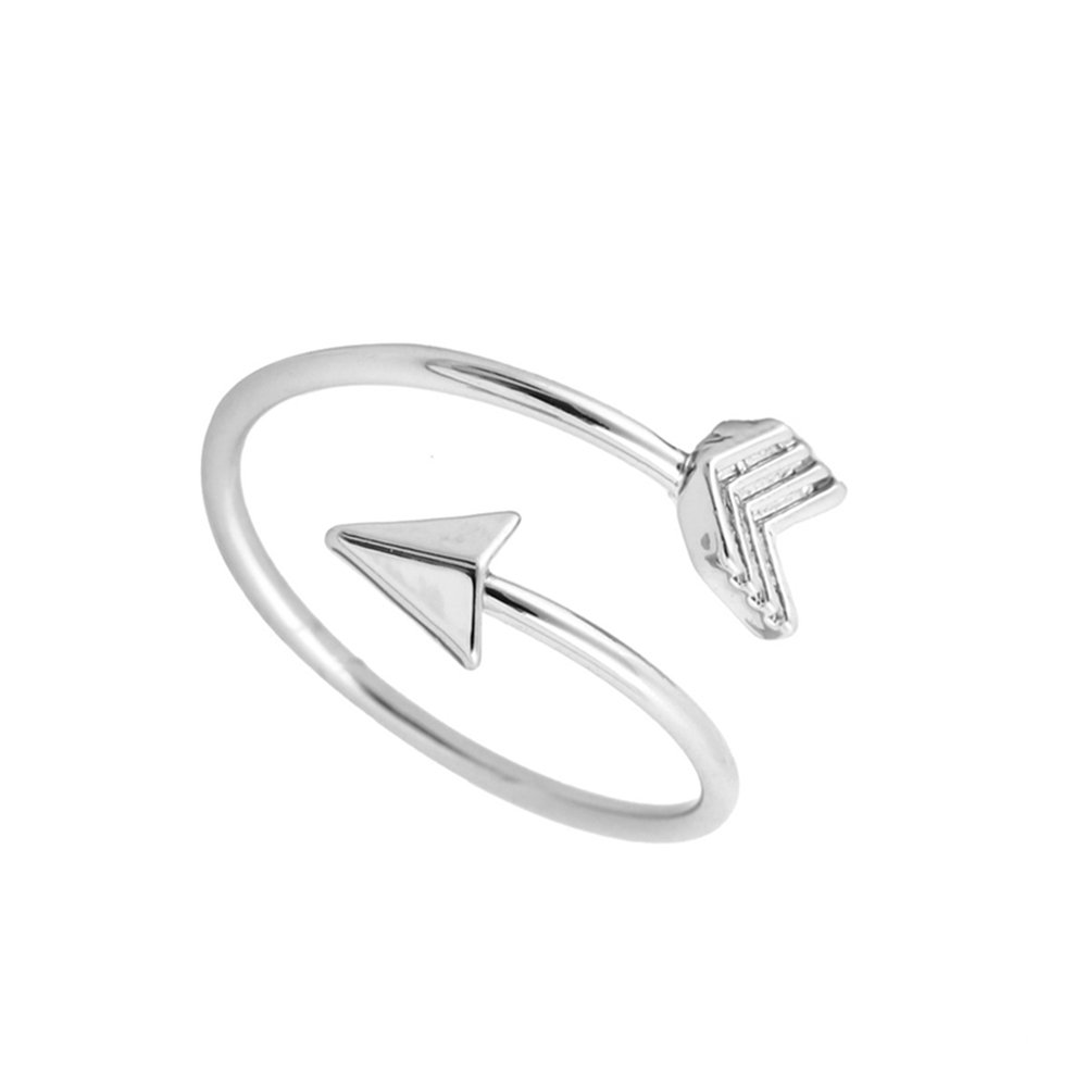 NOUMANDA Adjustable Gold Silver and Rose Gold Plated Simple Small Arrow Rings for Women (Silver)