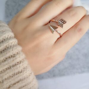 NOUMANDA Adjustable Gold Silver and Rose Gold Plated Simple Small Arrow Rings for Women (Silver)