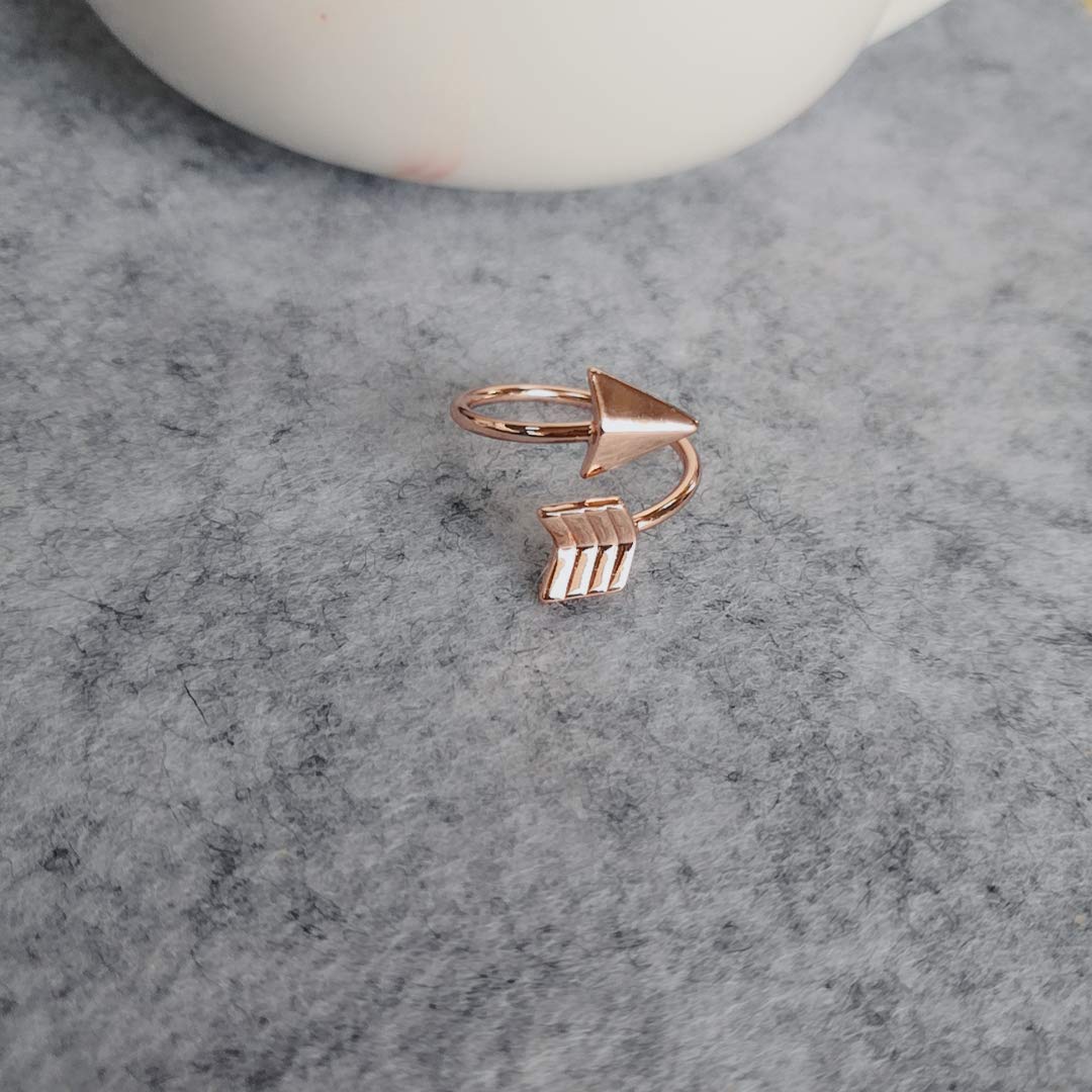 NOUMANDA Adjustable Gold Silver and Rose Gold Plated Simple Small Arrow Rings for Women (Silver)