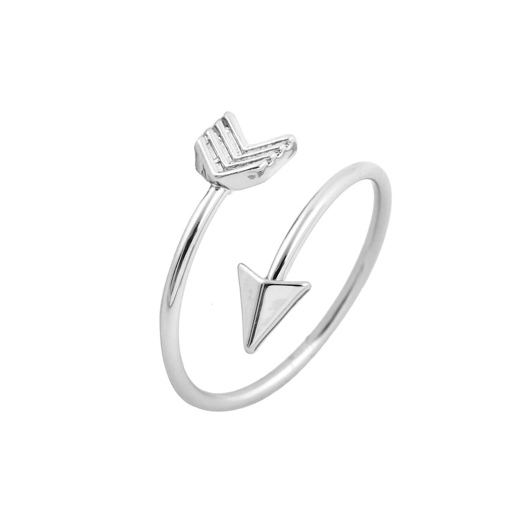 NOUMANDA Adjustable Gold Silver and Rose Gold Plated Simple Small Arrow Rings for Women (Silver)