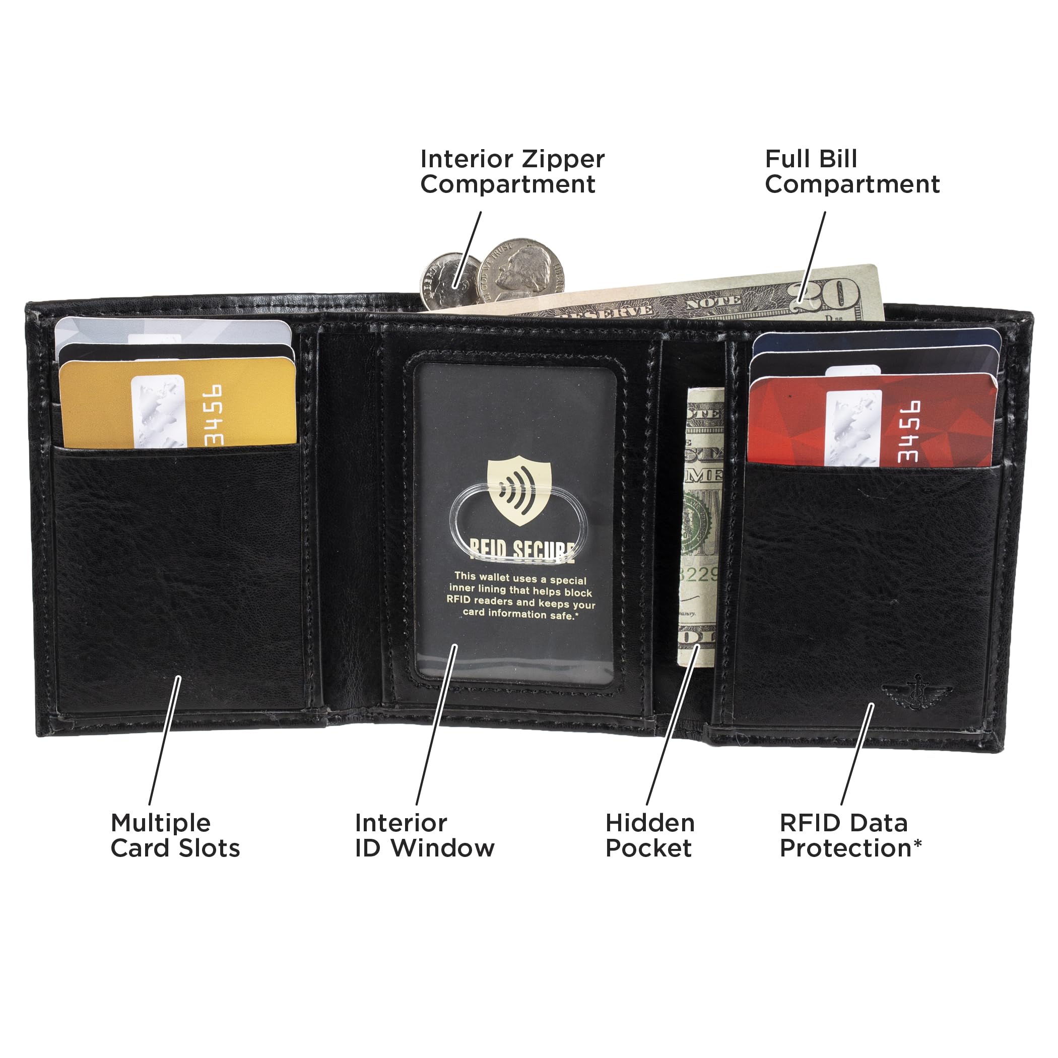 Dockers Men's Coated LeatherExtra Capacity Trifold Wallet, Rfid-blocking, Black, One Size