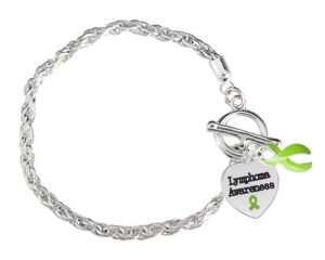 fundraising for a cause | lymphoma awareness charm bracelet with accent string - lime green ribbon bracelets for lymphoma awareness (1 bracelet)