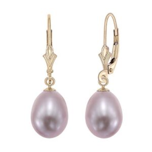 14k yellow gold freshwater cultured pearl leverback drop earring (pink)