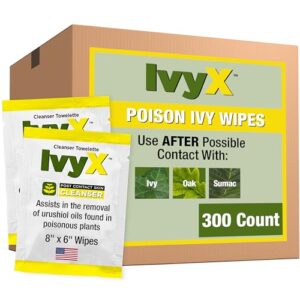 coretex ivy x post-contact poison ivy wipes - pack of 300 single-use poison ivy treatment wipes to assist in the removal of poison ivy, poison oak, & poison sumac oils - poison ivy wash wipes