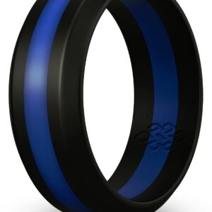 Knot Theory Blue Striped Silicone Ring for Men Women - Thin Blue Line Police 5mm Wedding Band Size 6