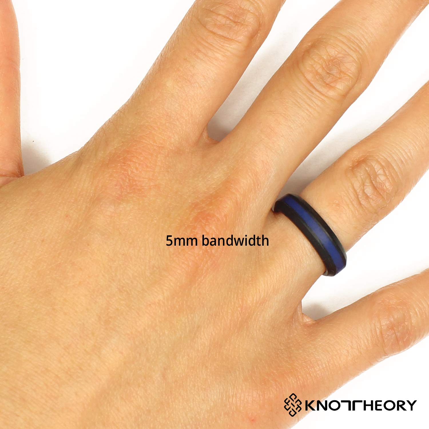 Knot Theory Blue Striped Silicone Ring for Men Women - Thin Blue Line Police 5mm Wedding Band Size 6