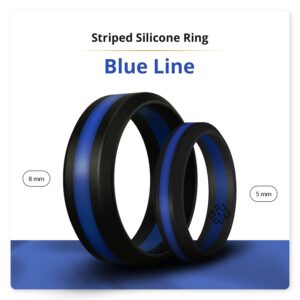 Knot Theory Blue Striped Silicone Ring for Men Women - Thin Blue Line Police 5mm Wedding Band Size 6