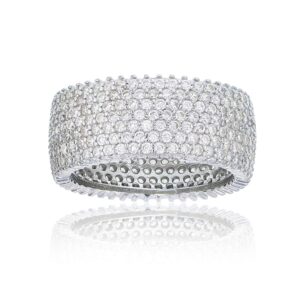 sterling silver 7 row pave milgrain cubic zirconia eternity band ring