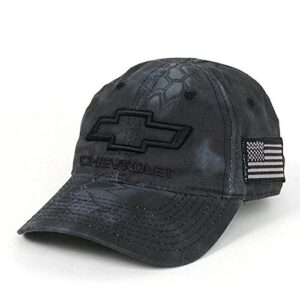 chevrolet 3d bowtie tactical camo cap with usa embroidered flag hat (black)