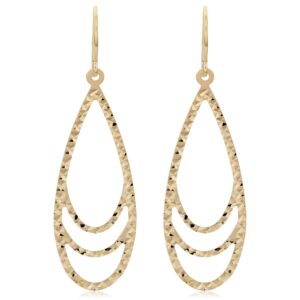 kooljewelry 10k yellow gold diamond-cut finished teardrop dangle earrings