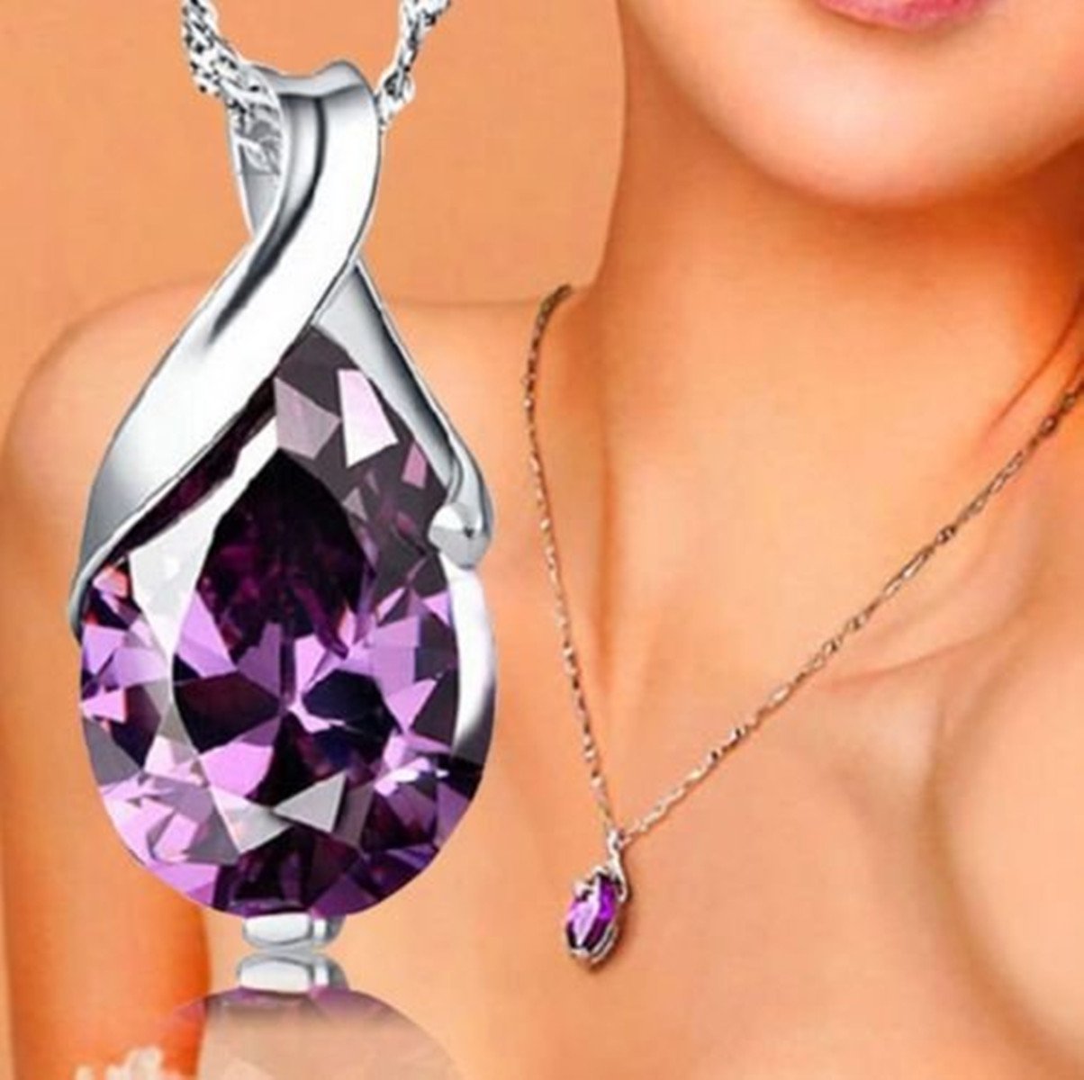 Cy trendy 18K White Gold Plated Pendant Natural Crystal Amethyst Healing Point Chakra Bead Stone Pendant Jewelry