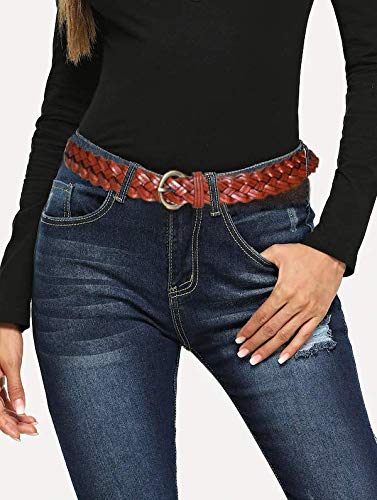 MoYoTo® Women's Fashion Thin Braided Leather Belt For Dress with Buckle 20mm (Brown)