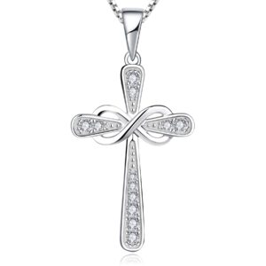 yl women's cross necklace sterling silver infinity crucifix pendant cubic zirconia criss jewelry