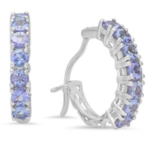 dazzlingrock collection 0.85 carat (ctw) round cut tanzanite ladies huggies hoop earrings, sterling silver