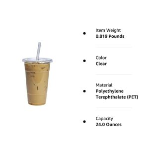 Comfy Package [24 oz. - 50 Count Clear Plastic Cups With Lids, Disposable Coffee Cups with Flat Lids - Ideal for Cold Beverages, Smoothies, and To-Go Drinks