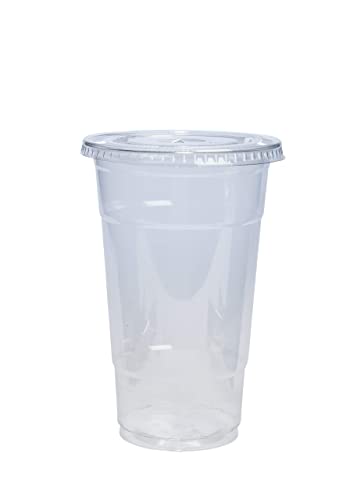 Comfy Package [24 oz. - 50 Count Clear Plastic Cups With Lids, Disposable Coffee Cups with Flat Lids - Ideal for Cold Beverages, Smoothies, and To-Go Drinks